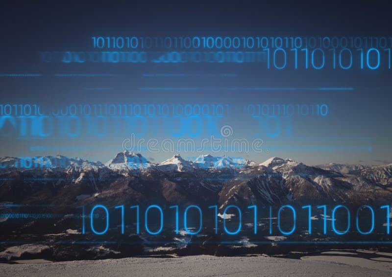Blue Binary Code Against Mountains Stock Photo - Image of code ...
