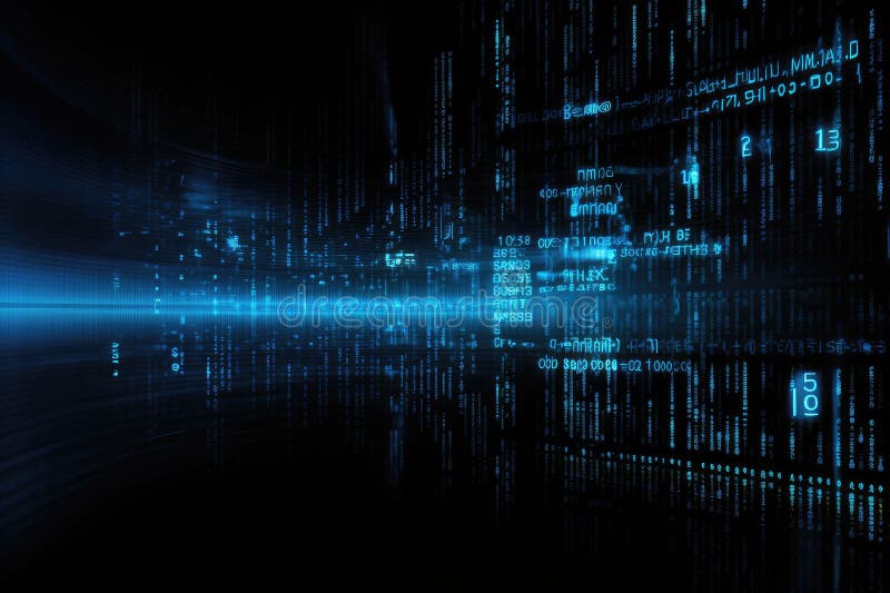Blue Binary Code on a Dark Background, Computer Generated Abstract ...
