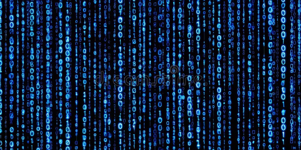 Blue Binary Code Digital Data Background, Technology Banner with Cascading Digits of One and ...