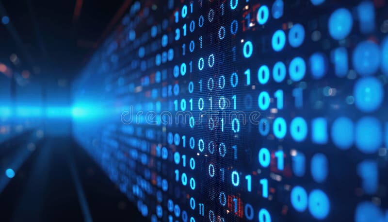 Blue Binary Code Digital Illustration. Abstract Technology Background with Binary Digits, Data ...