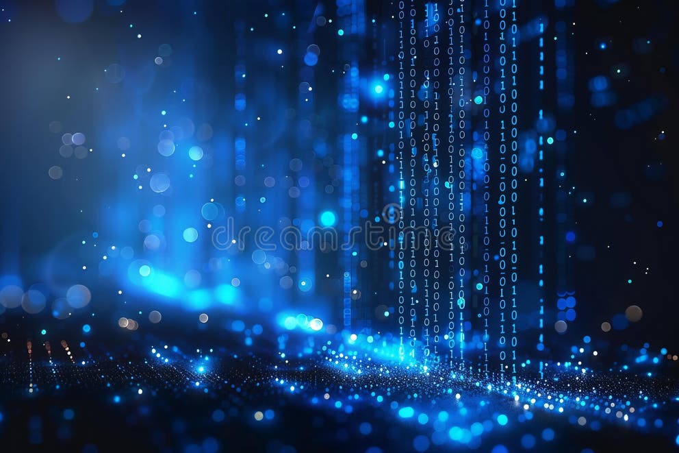 Blue Binary Code Falling Down on a Dark Background, Data Flowing Stock Illustration ...