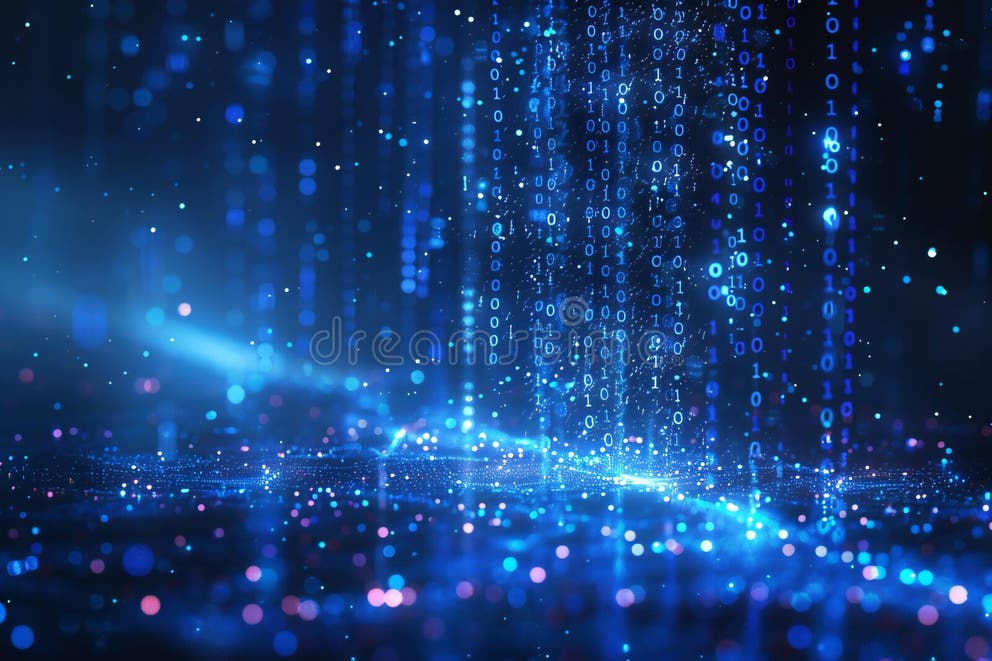 Blue Binary Code Falling Down on a Dark Background, Depicting ...