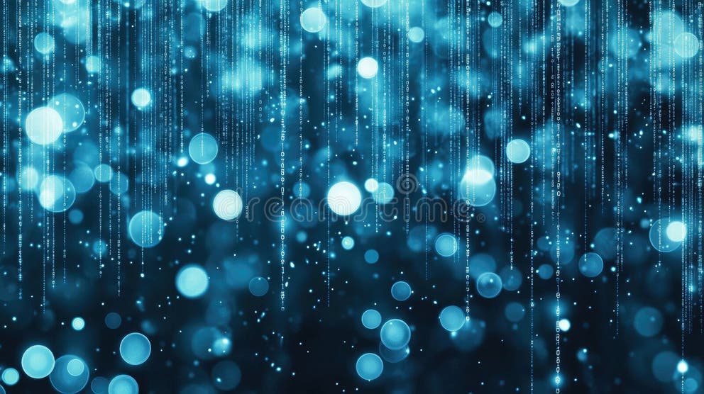 Blue Binary Code Pours Down in a Mesmerizing Digital Rain, Creating an ...