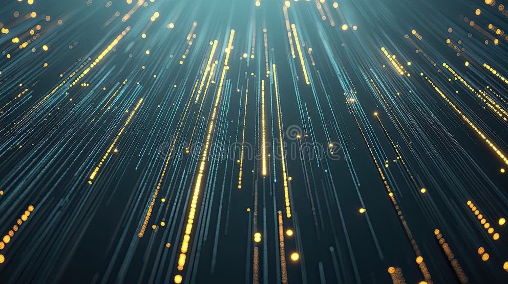 Blue Binary Code Pours Down in a Mesmerizing Digital Rain, Creating an ...