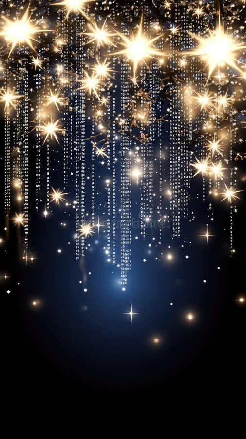 Blue Binary Code Pours Down in a Mesmerizing Digital Rain, Creating an ...