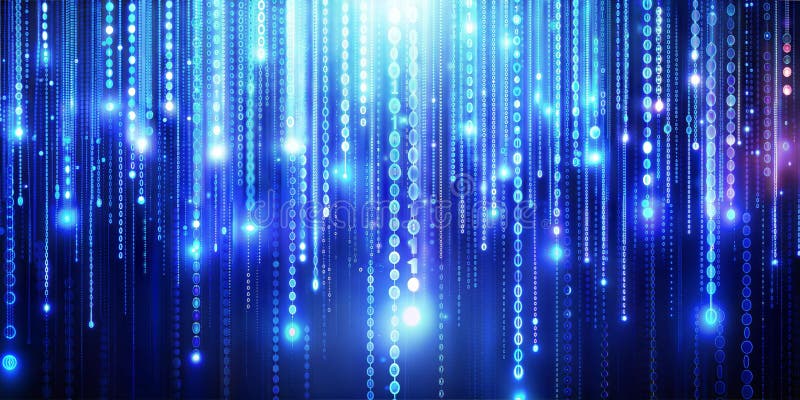 Blue Binary Numbers Falling in Front Bright White Light Futuristic ...