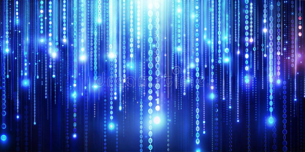 Blue Binary Numbers Falling in Front Bright White Light Futuristic ...