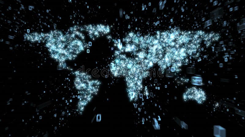 BInary Explosion of Data Around World Map Illustrated As Digital ...
