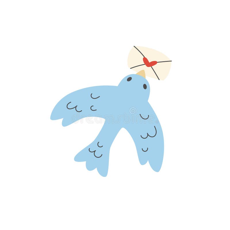 Blue Bird Carrying Valentine in Beak Stock Vector - Illustration of ...