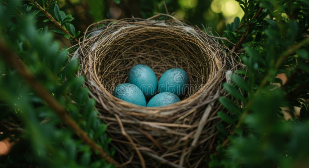 Blue Bird Eggs in a Nest stock illustration. Illustration of tiny ...