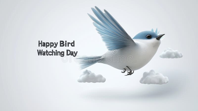 Blue Bird in Flight Surrounded by Clouds with Text Happy Bird Watching ...