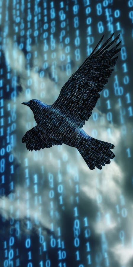 Blue Bird is Flying through a Series of Binary Numbers Stock ...