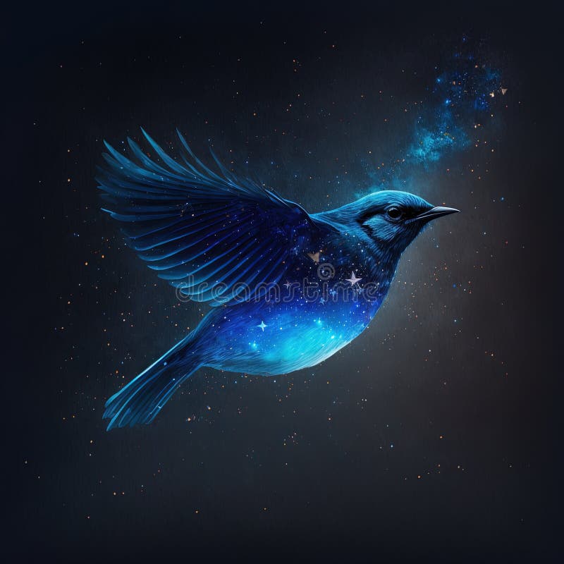 Blue Bird Flying in Stars, Space Exploration. Generative AI Stock ...