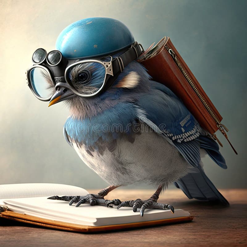Blue Bird with Goggles on Its Head Stock Illustration - Illustration of ...