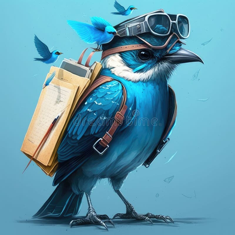 Blue Bird with Goggles on Its Head Stock Illustration - Illustration of ...