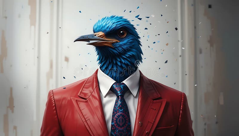 Bird Head Humanoid in Suit Stands with Confetti Background Illustration ...