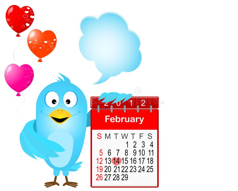 Blue Bird with Icon Calendar for February. Stock Vector - Illustration ...