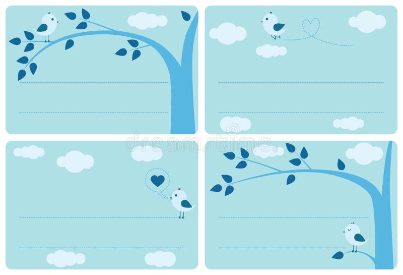 Blue bird label set stock vector. Illustration of four - 18991654