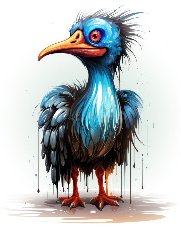 A Blue Bird with Big Eyes and a Frown on Its Face is Standing Upright ...