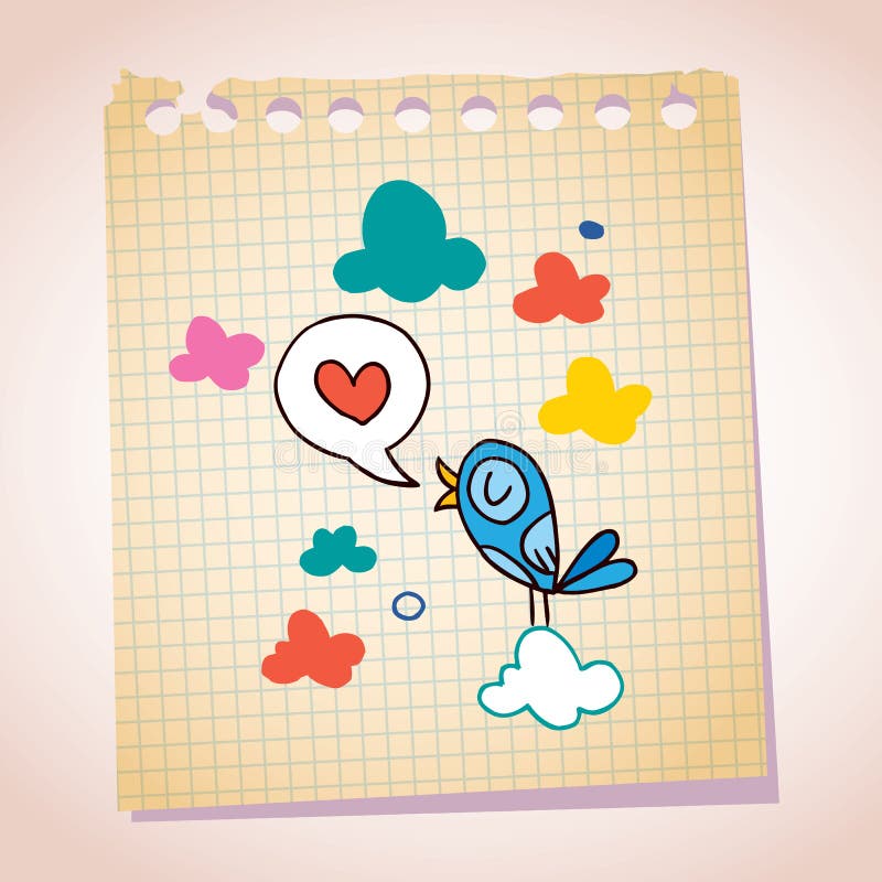 Blue Bird Love Message Note Paper Cartoon Sketch Stock Vector ...
