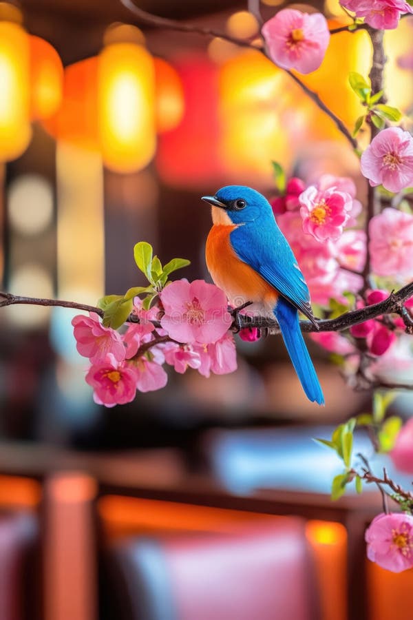 Blue bird on tree branch stock image. Image of flight - 378444431