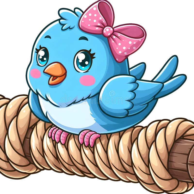 Blue Bird with a Pink Bow Sitting on a Rope Stock Illustration ...