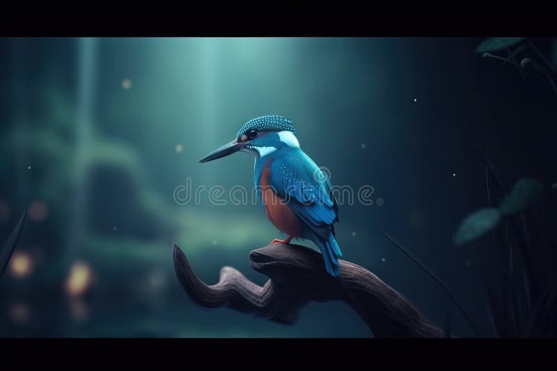 A Blue Bird Sitting on a Branch in a Dark Forest Stock Illustration ...