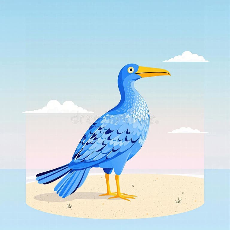 A Blue Bird is Standing on a Beach Stock Illustration - Illustration of ...