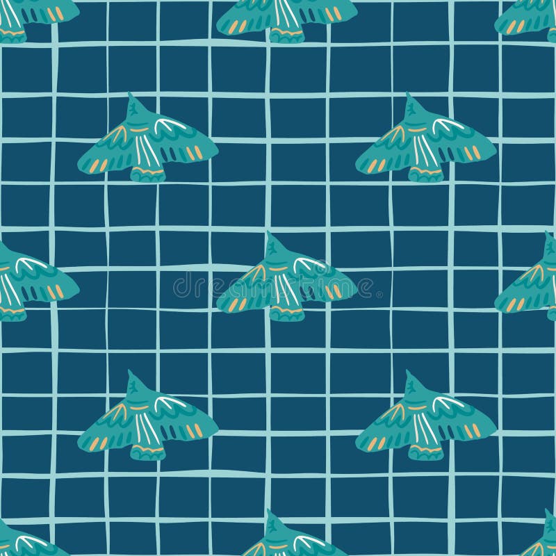 Blue Bird Stylized Ornament Seamless Pattern. Simple Doodle Elements on ...