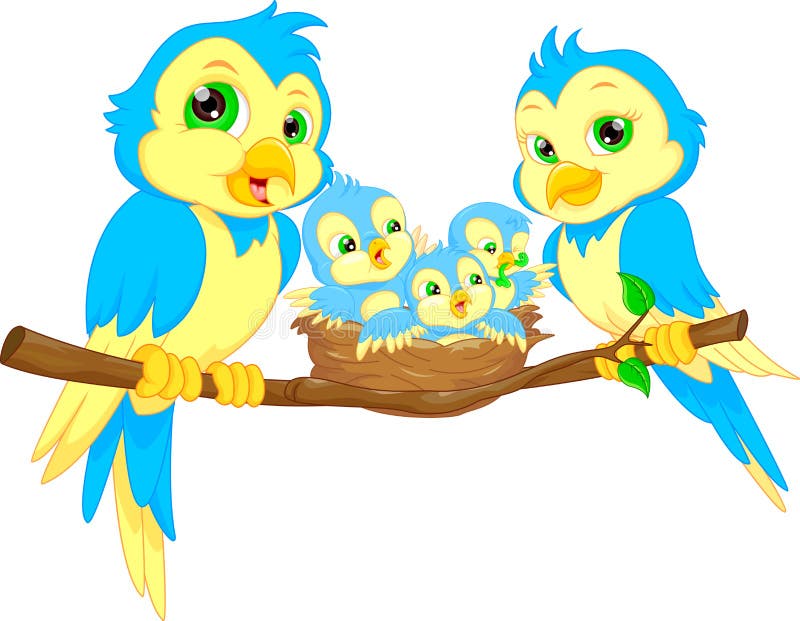 Flying Bird and Baby Bird in the Nest Stock Vector - Illustration of ...