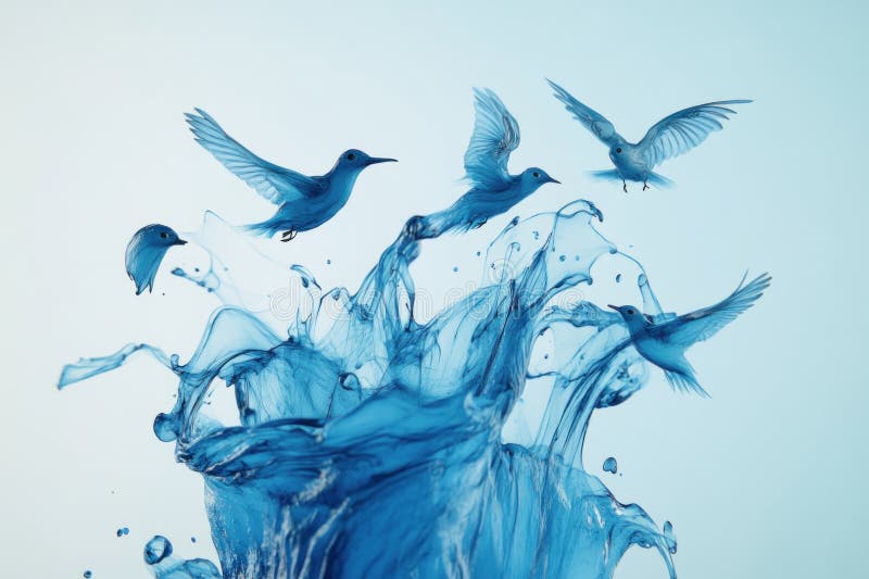 Blue Birds Flying Over Water Splash in Freedom and Hope Concept Stock ...