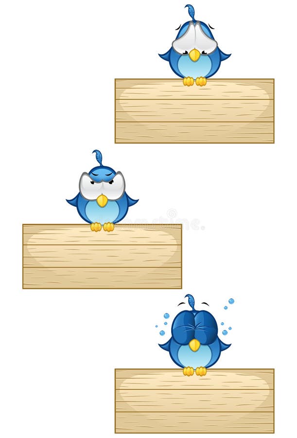 Blue Birds on Wooden Sign - Set 4 Stock Vector - Illustration of birds ...