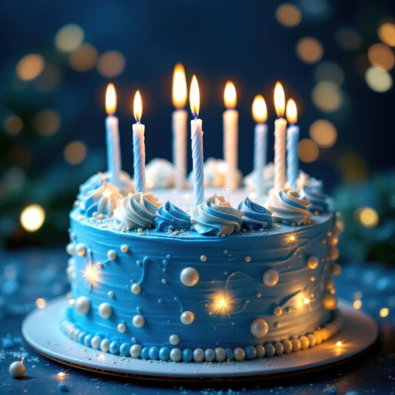 A Blue Birthday Cake for Boys and Man Stock Illustration - Illustration ...