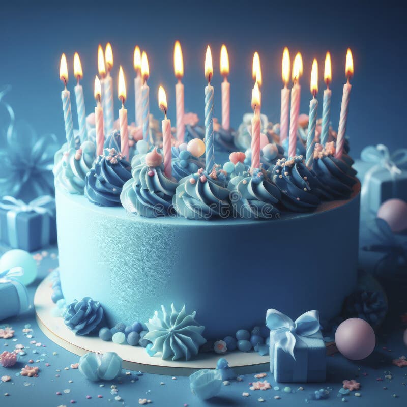 Blue Birthday Cake with Candles on a Blue Background. Ai Generative ... Blue Birthday Cake with Candles on a Blue Background. Ai Generative ...