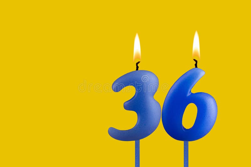 Blue Birthday Candle on Yellow Background - Number 36 Stock ...