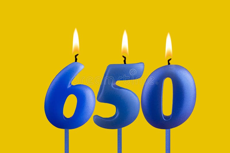 Blue Birthday Candle on Yellow Background - Number 650 Stock ...
