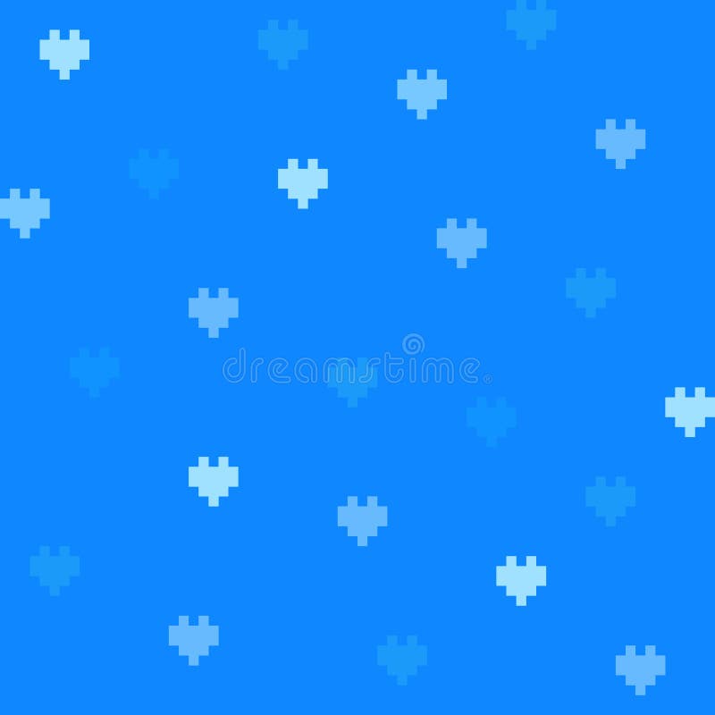 Blue 8-bit Cute Background with Hearts Stock Vector - Illustration of ...