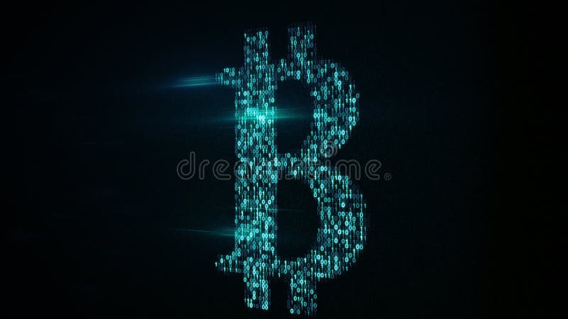 Blue Bitcoin Sign of Binary Code on Screen Stock Illustration ...