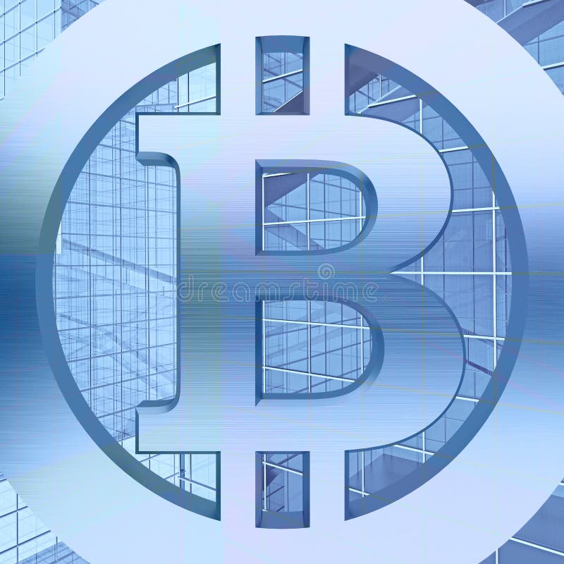 Blue Bitcoin Sign Tinted Glass Building Facade Stock Illustration ...