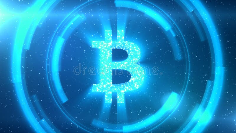 Blue Bitcoin Symbol on Space Background with HUD Elements Stock ...