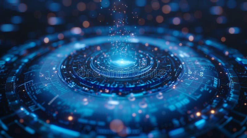 Blue and Black Background with Circles and Dots Stock Illustration ...