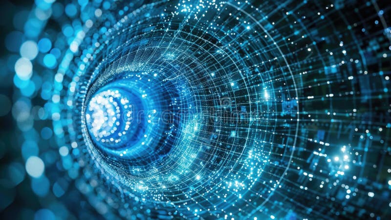 A Blue and Black Background Featuring Various Circles and Dots Creating ...