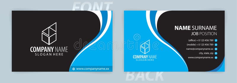 Blue and Black Business Card Template Front and Back Stock Vector ...