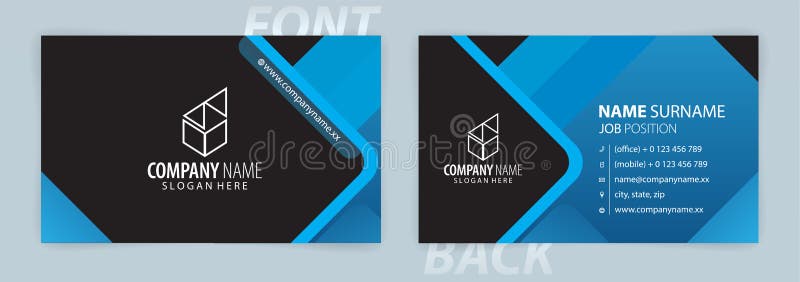 Blue and Black Business Card Template Front and Back Stock Vector ...