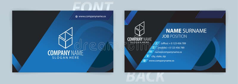 Blue and Black Business Card Template Front and Back Stock Vector ...