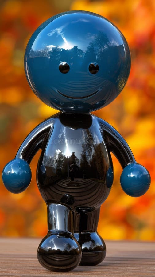 A Blue and Black Figurine of a Smiling Man on Wooden Table, AI Stock ...