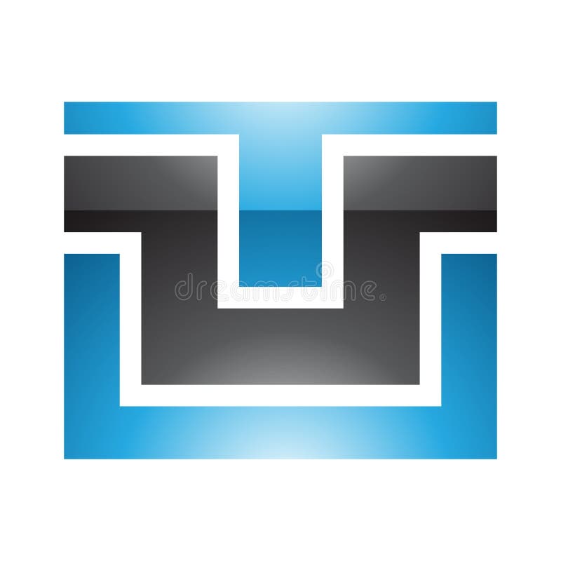 Blue and Black Glossy Rectangle Shaped Letter U Icon Stock Vector ...