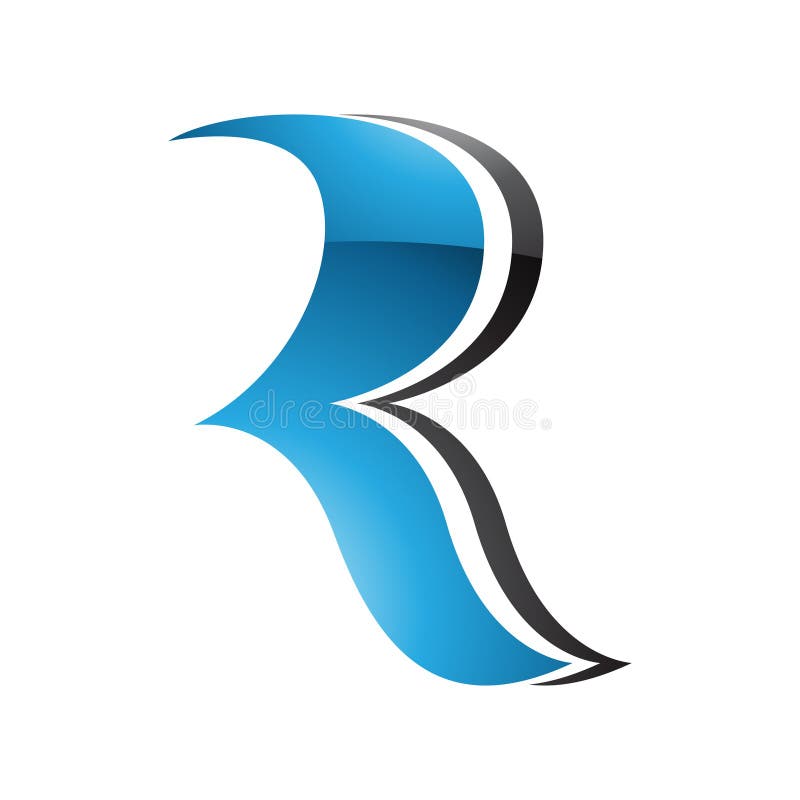 Blue and Black Glossy Wavy Shaped Letter R Icon Stock Vector ...