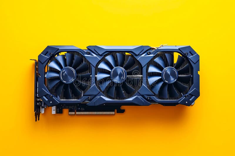Blue and Black Graphics Card is Against Yellow Background. Generative ...