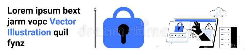 Cybersecurity and Data Protection with a Lock and Hacking Warning on a ...